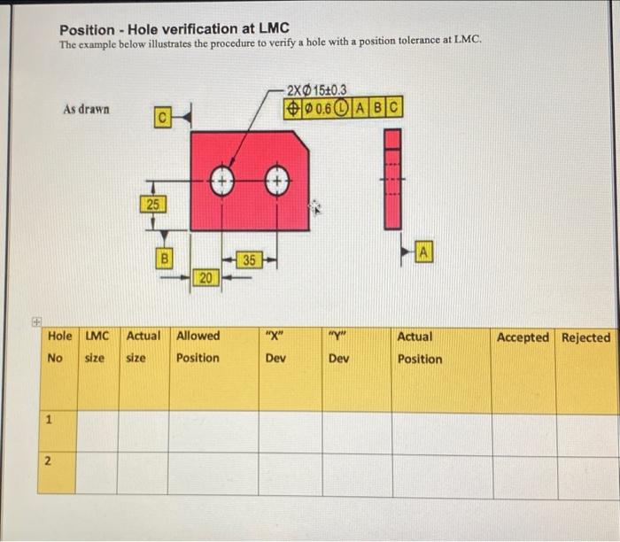Solved Position - Hole verification at LMC The example below | Chegg.com