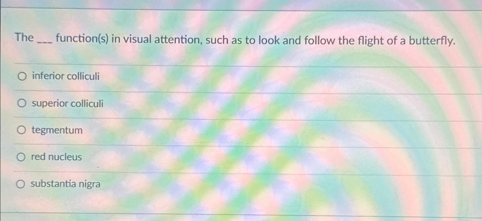 Solved The function(s) ﻿in visual attention, such as to look | Chegg.com