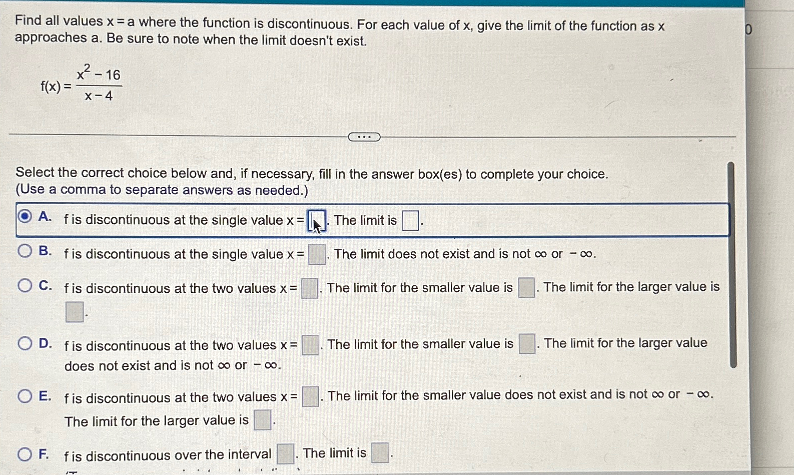 Solved Find all values x=a where the function is | Chegg.com