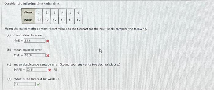 Solved Consider the following time series data. Week 1 2 | Chegg.com