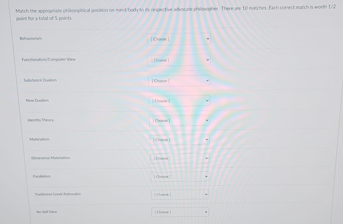 Solved Match the appropriate philosophical position on | Chegg.com