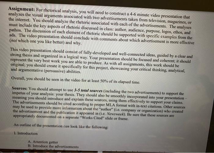 Assignment: For rhetorical analysis, you will need to | Chegg.com