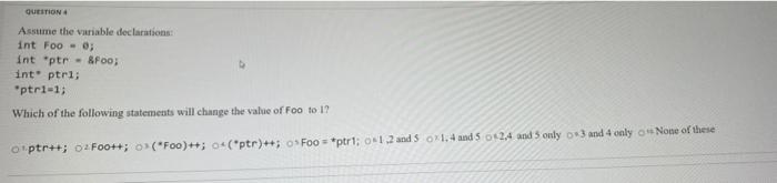 Solved QUITION Assume the variable declarations int Foo - 03 | Chegg.com