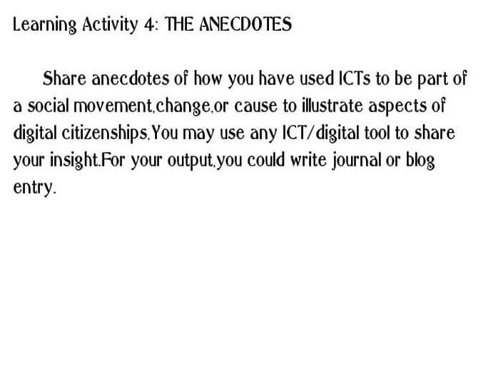 Solved Learning Activity 4: THE ANECDOTES Share anecdotes of | Chegg.com