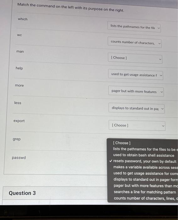 Solved Match the command on the left with its purpose on the | Chegg.com