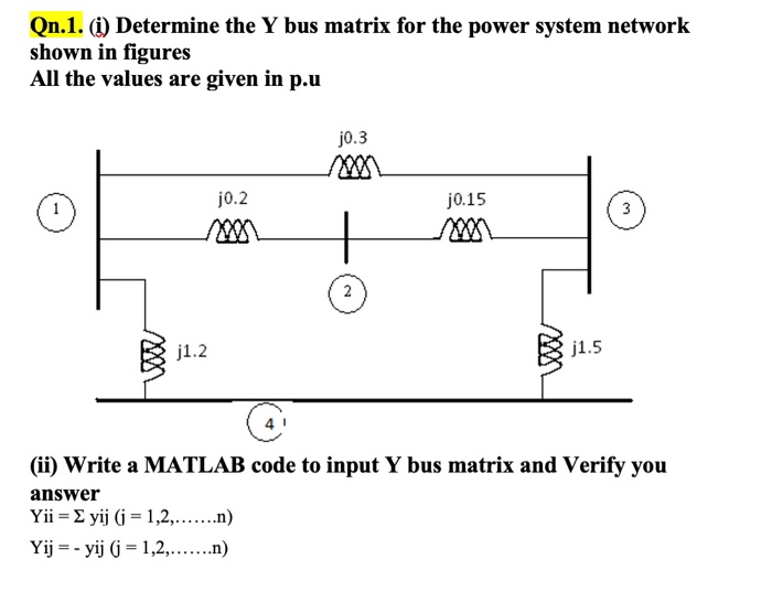 Solved Qn.1. (i) Determine the Y bus matrix for the power | Chegg.com