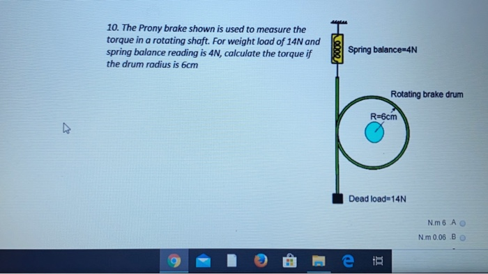 Solved 10. The Prony brake shown is used to measure the | Chegg.com