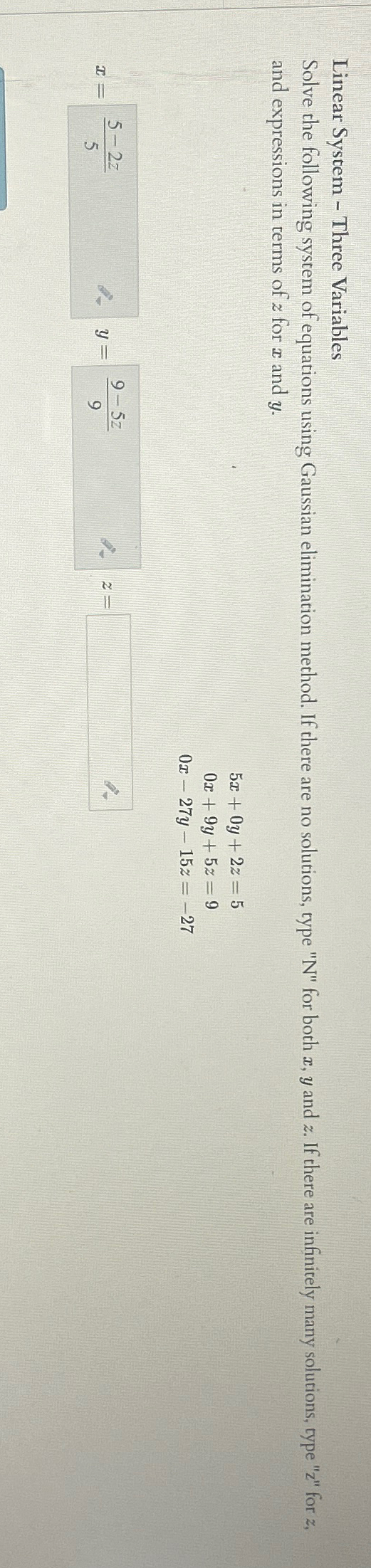 Solved Linear System - ﻿Three VariablesSolve the following | Chegg.com