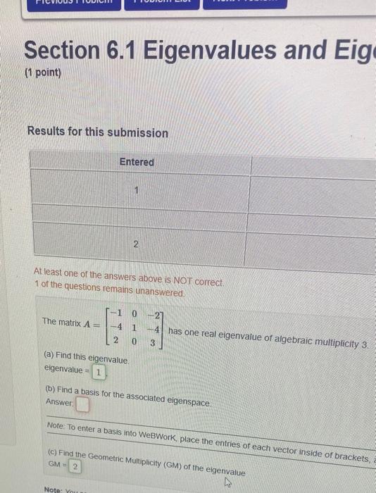Solved ection 6.1 Eigenvalues and Eigen (1 point) Find the | Chegg.com