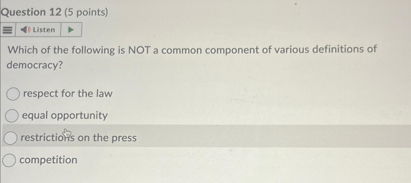 Solved Question 12 (5 points)ListenWhich of the following | Chegg.com Solved Question 12 (5 points)ListenWhich of the following | Chegg.com