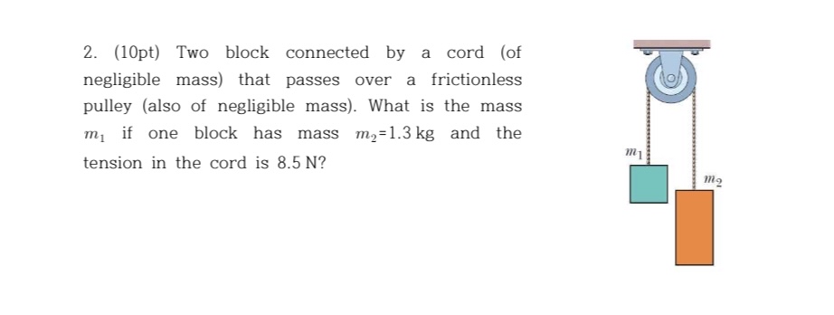 Solved (10pt) ﻿Two block connected by a cord (of negligible | Chegg.com