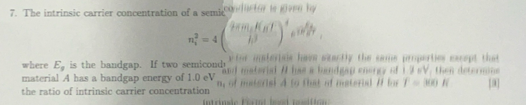 Solved The intrinsic carrier concentration of a semic the | Chegg.com
