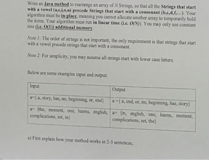 Solved Write An Java Method To Rearrange An Array Of N 
