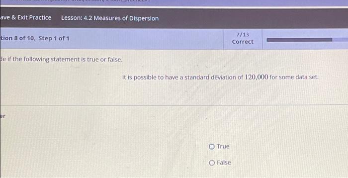 Solved ave & Exit Practice Lesson: 4.2 Measures of | Chegg.com