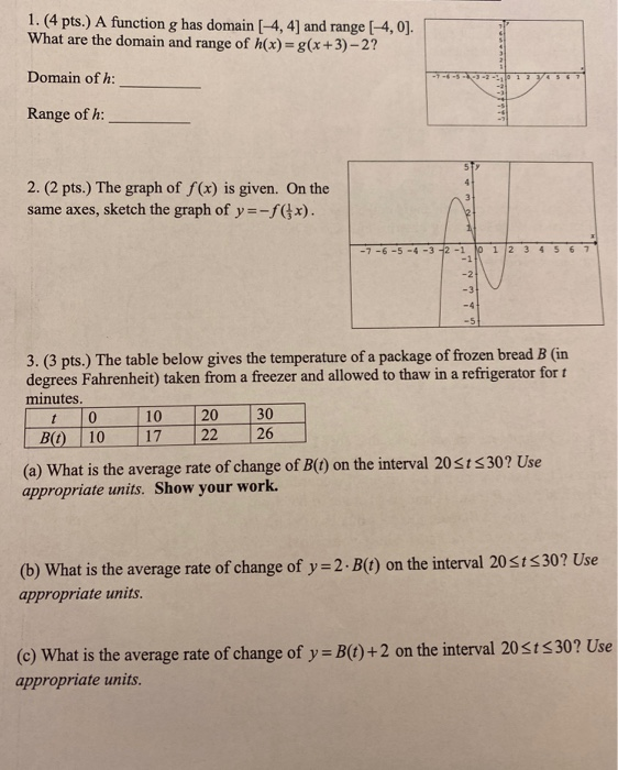 Solved 1. (4 pts.) A function g has domain (-4, 4) and range | Chegg.com
