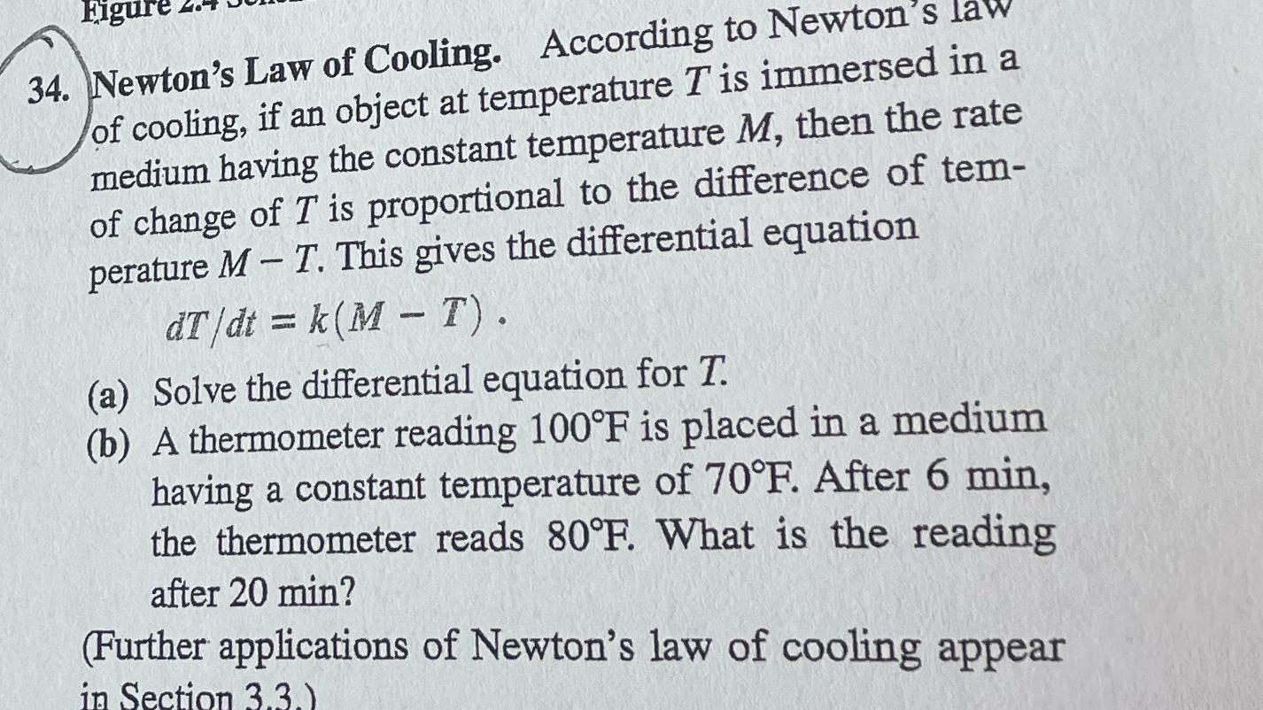 Solved Newton's Law of Cooling. According to Newton's law of | Chegg.com