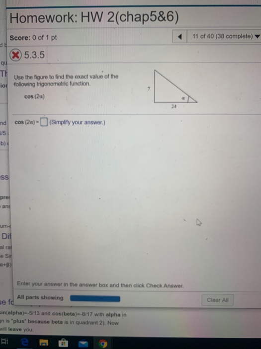 Solved Homework: HW 2(chap5&6) Score: 0 of 1 pt 11 of 40 (38 | Chegg.com