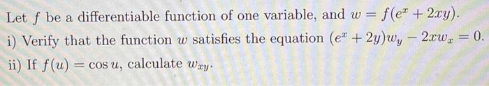 Solved Let f be a differentiable function of one variable, | Chegg.com