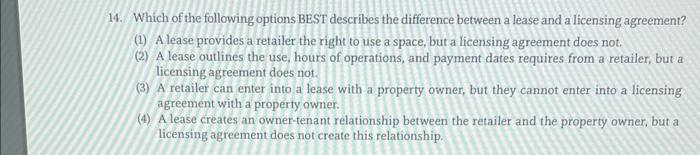 Solved 14. Which of the following options BEST describes the | Chegg.com