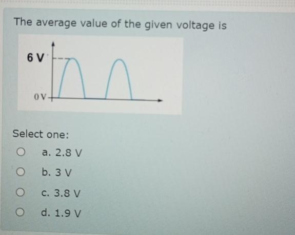 Solved The average value of the given voltage is6VSelect | Chegg.com