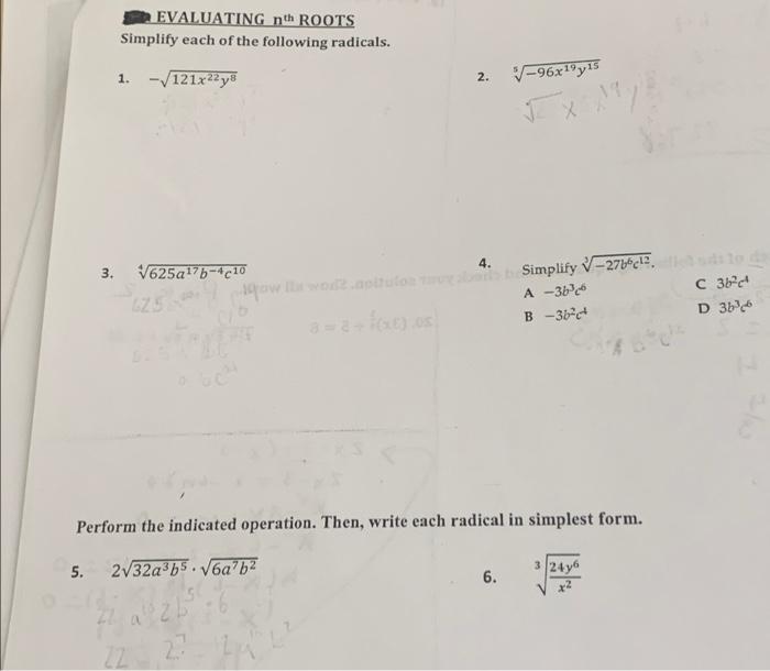 Solved EVALUATING nth ROOTS Simplify each of the following | Chegg.com