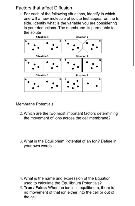 Solved Factors that affect Diffusion 1. For each of the | Chegg.com