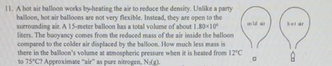 Solved A hot air balloon works by heating the air to reduce | Chegg.com