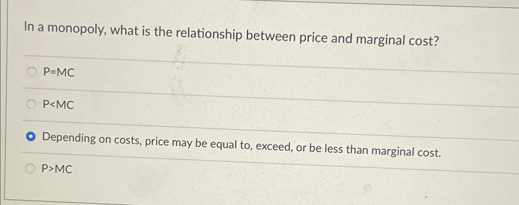 Solved In a monopoly, what is the relationship between price | Chegg.com
