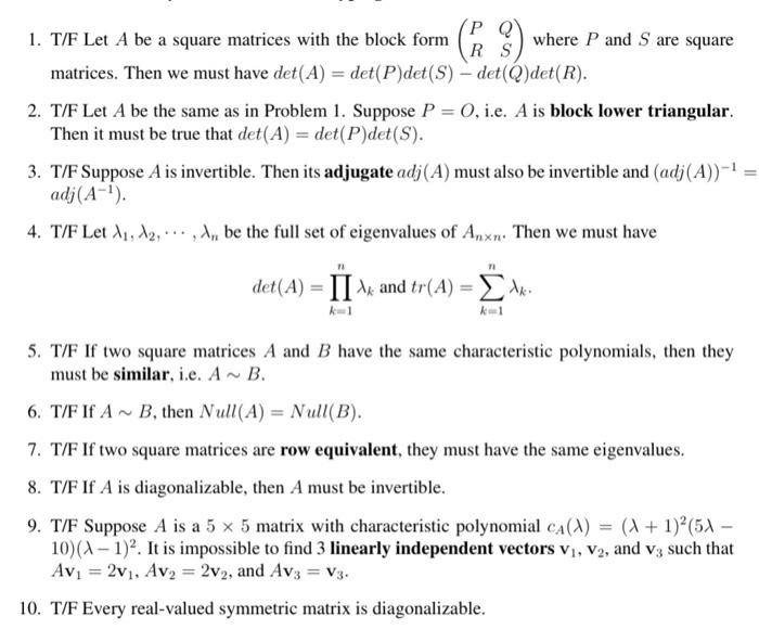 Solved Please answer all True or False questions. For #2, | Chegg.com