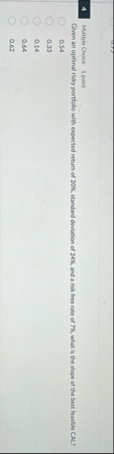 Solved 4Multiple Croice 1 ﻿pointGiven an optimal riky | Chegg.com