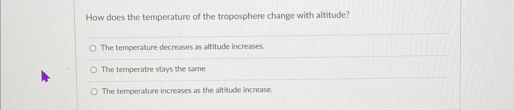 Solved How does the temperature of the troposphere change | Chegg.com