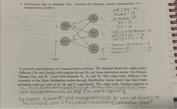 Solved 4. Distribution Plan to Minimize Cost. Consider the | Chegg.com