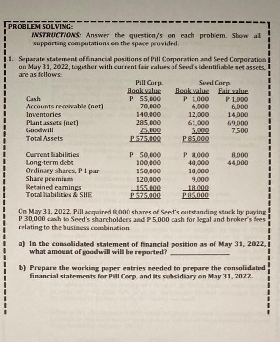 Solved PROBLEM SOLVING: INSTRUCTIONS: Answer the question/s | Chegg.com