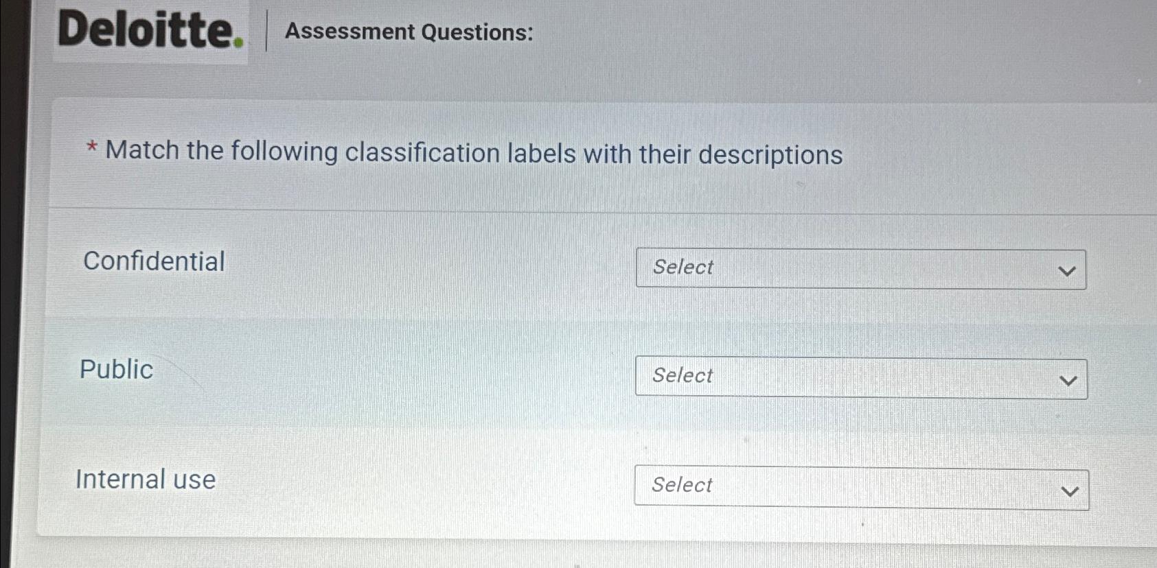 Solved Deloitte. | ﻿Assessment Questions:Match the following | Chegg.com