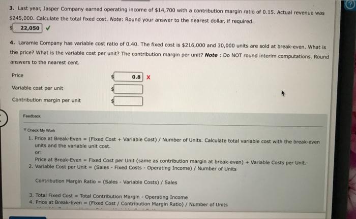 Price, Variable Cost per Unit, Contribution Margin, | Chegg.com