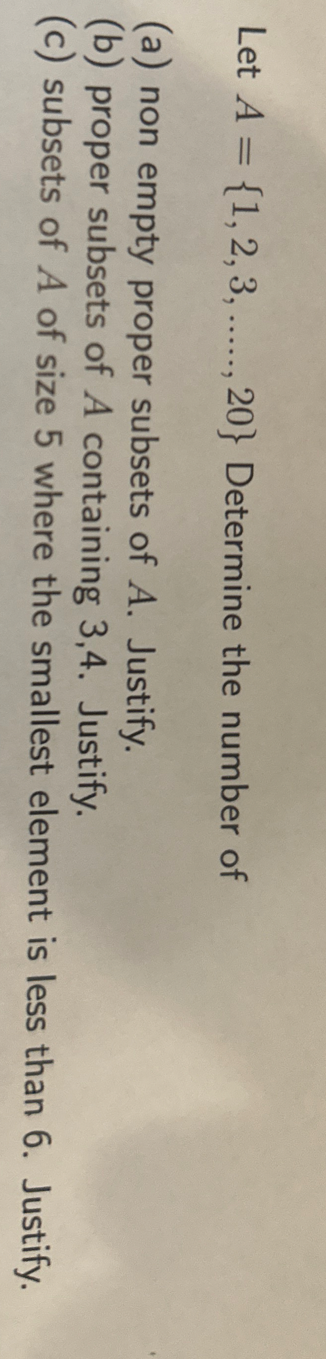 Solved Let A={1,2,3,dots.,20} ﻿Determine the number of(a) | Chegg.com