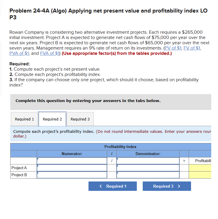 Solved Problem 24-4A (Algo) ﻿Applying net present value and | Chegg.com