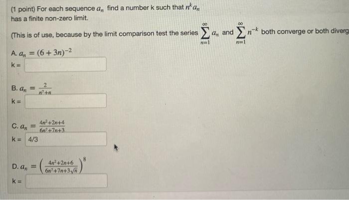 Solved (1 point) For each sequence a, find a number k such | Chegg.com
