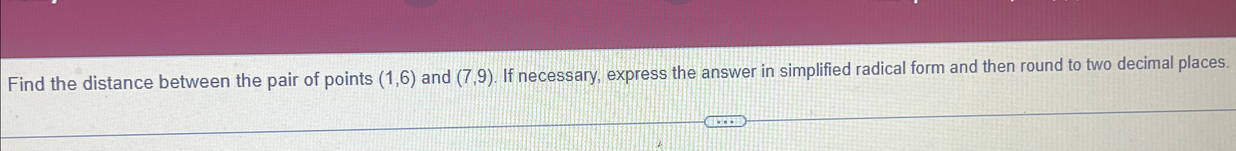 Solved Find the distance between the pair of points (1,6) | Chegg.com