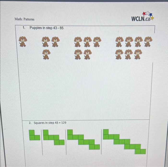 Solved Math: Patterns 1. Puppies in step 43-85 85 ens D | Chegg.com