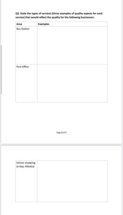Solved Q2. State the types of services (three examples of | Chegg.com