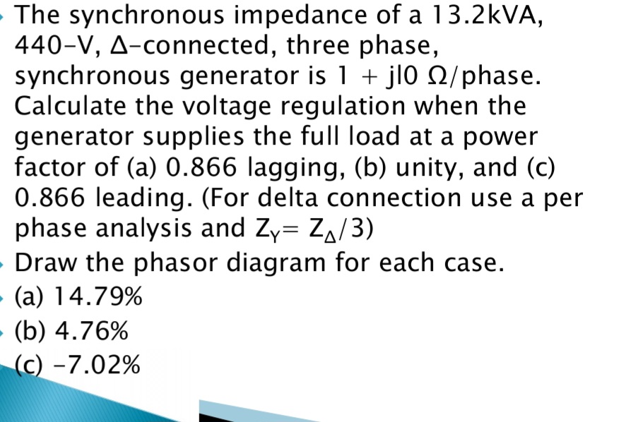 Solved The synchronous impedance of a | Chegg.com