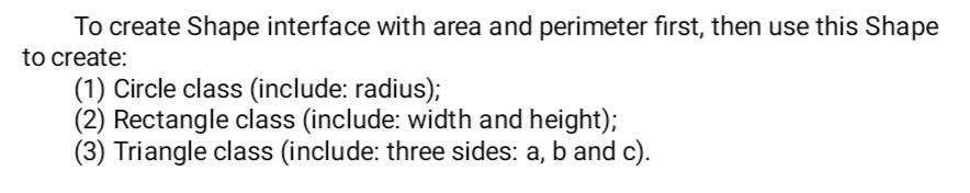 Solved To create Shape interface with area and perimeter | Chegg.com