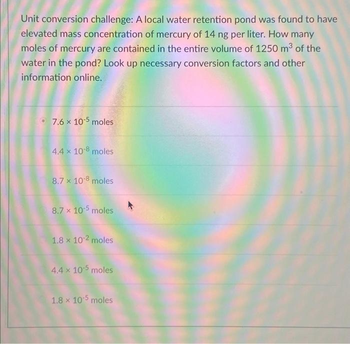 Solved Unit conversion challenge: A local water retention | Chegg.com