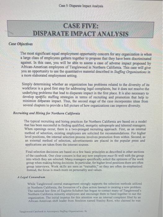 Solved Case 3: Disparate Impact Analysis CASE FIVE: | Chegg.com