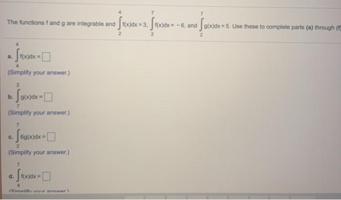 Solved the functions f and g are integrable and Use these to | Chegg.com