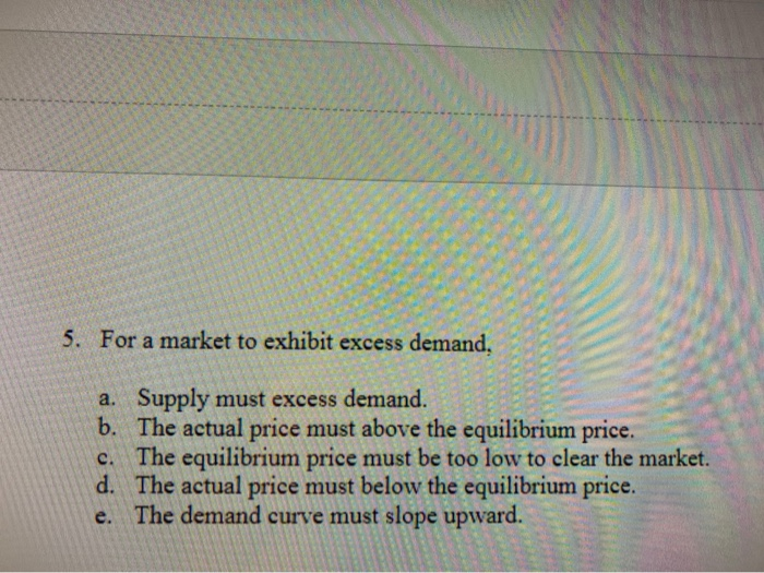Solved 5. For a market to exhibit excess demand, a. Supply | Chegg.com