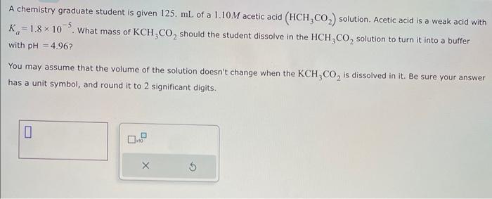 Solved A chemistry graduate student is given 125. mL of a | Chegg.com
