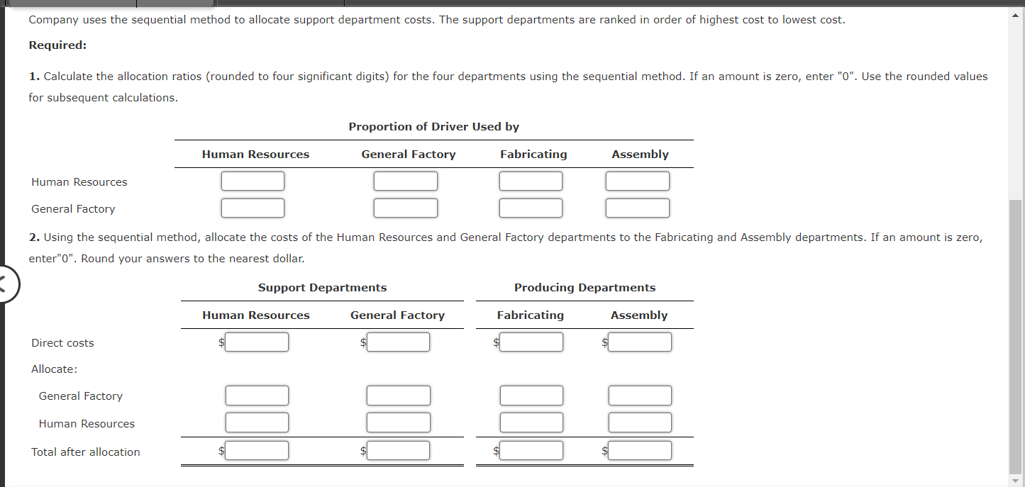 Solved Sequential (Step) ﻿Method of Support Department Cost | Chegg.com