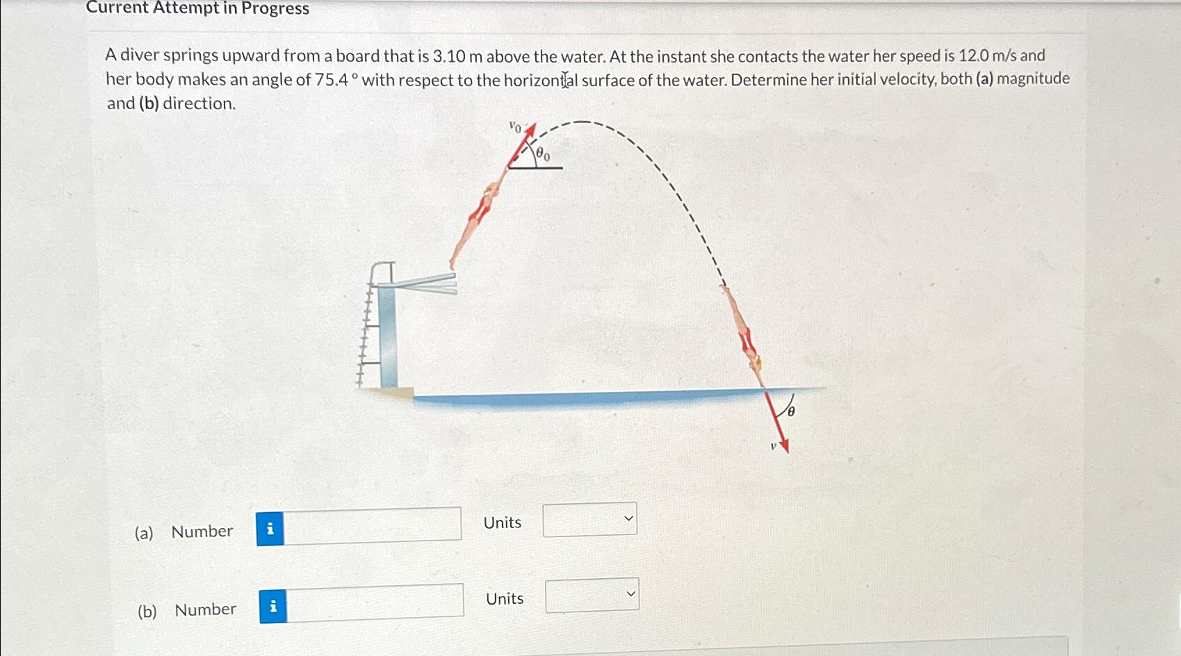 Solved Current Attempt in Progress\\nA diver springs upward | Chegg.com